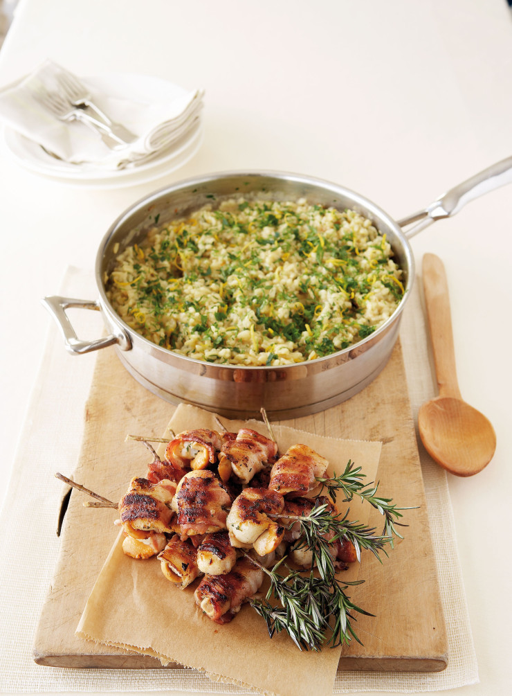 Pancetta-Wrapped Scallops with Saffron and Herb Risotto » Dish Magazine